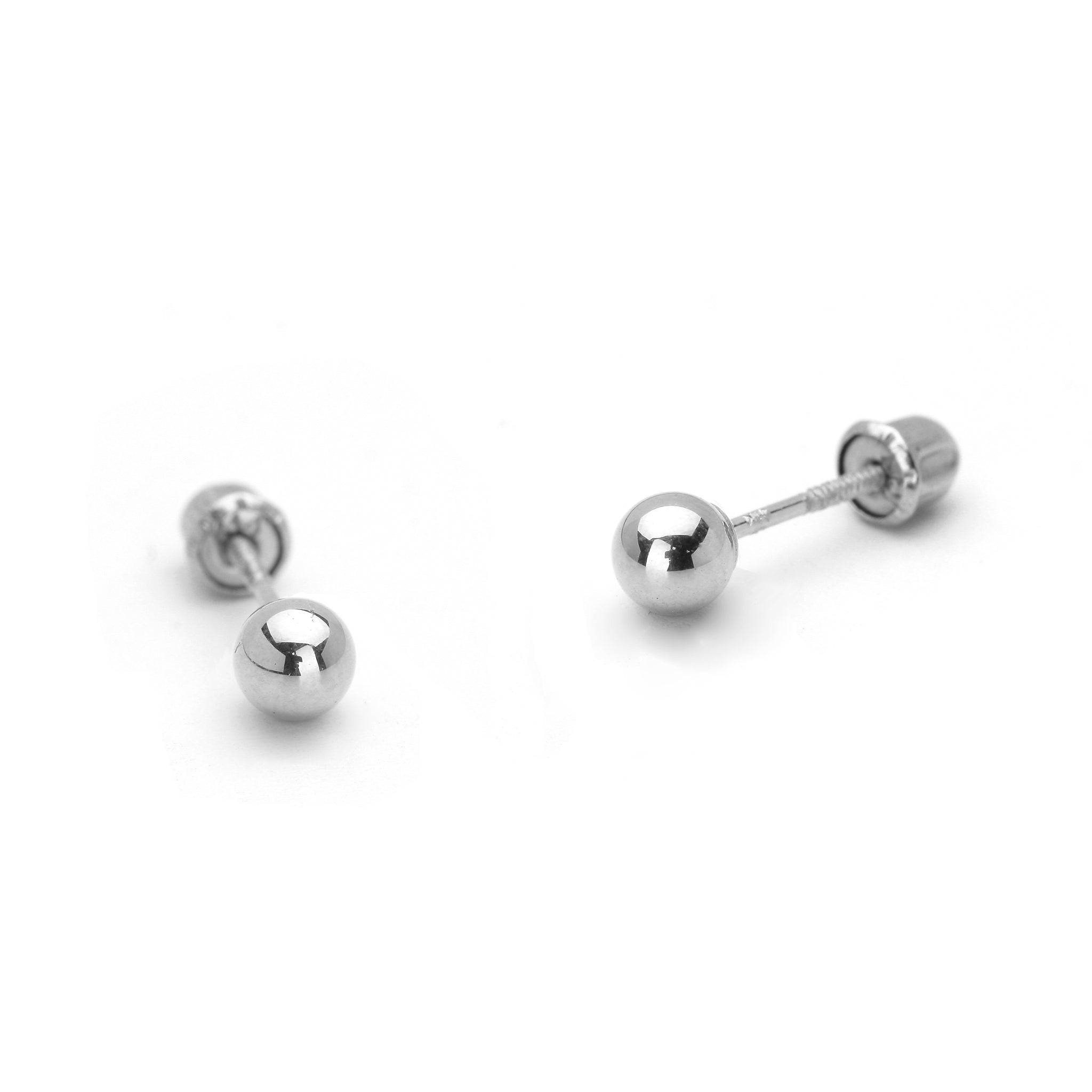 14k White Gold 2 6mm Plain Hollow Goldball Screw back Baby Girls Stud Earrings