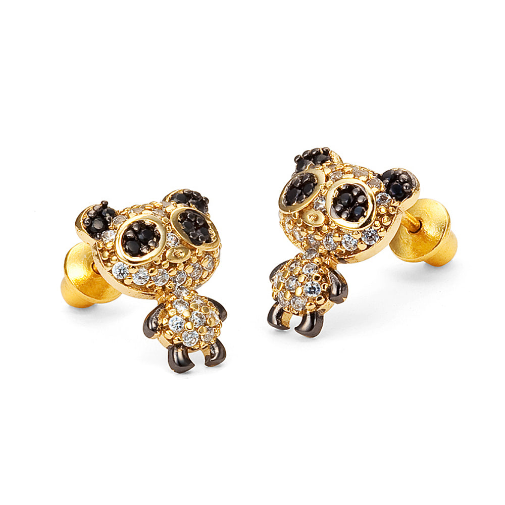 14k Gold Plated Brass Panda CZ Screwback Baby Girl Earrings Sterling S ...