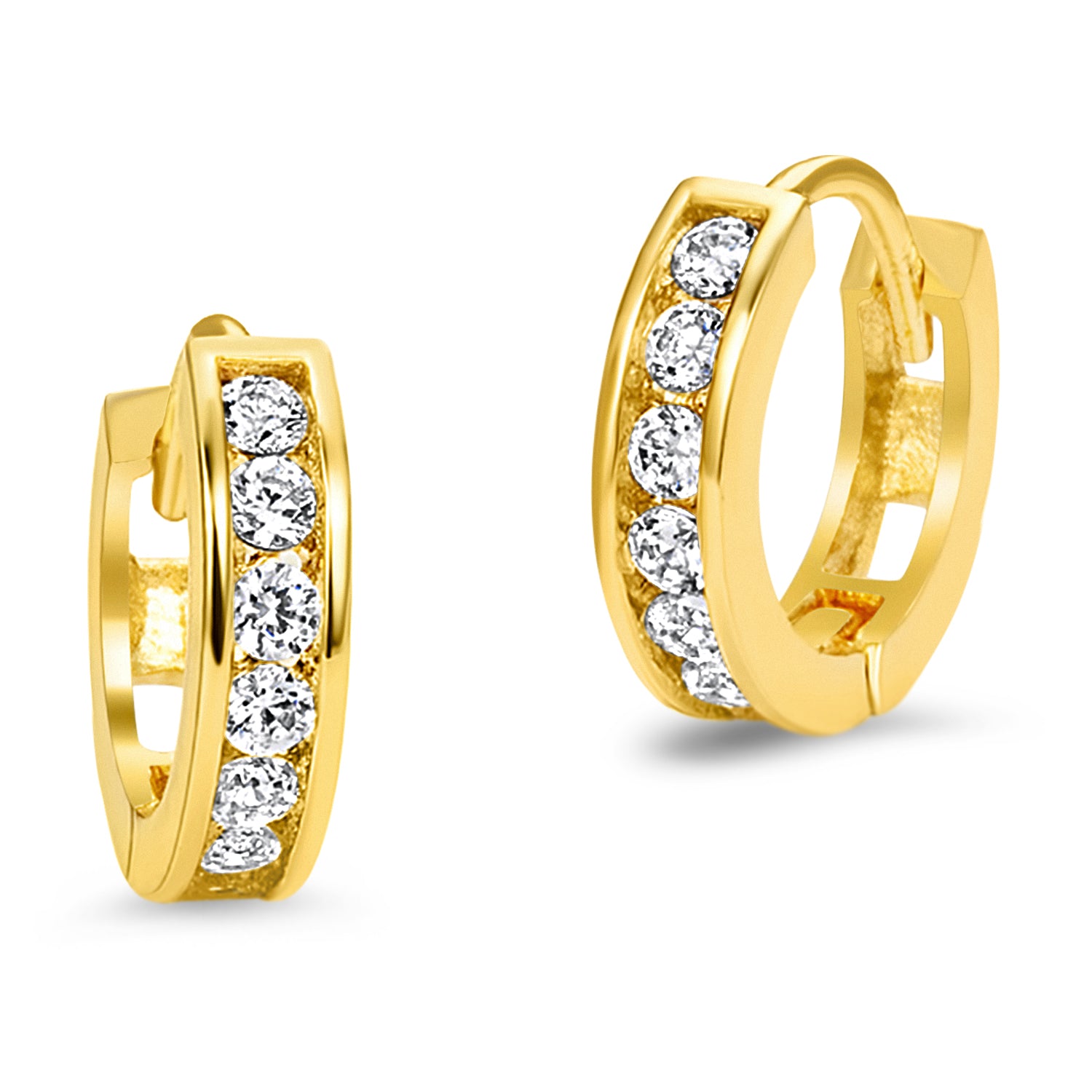 14k Gold Plated Brass Channel CZ Huggie Baby Girls Hoop Earrings ...
