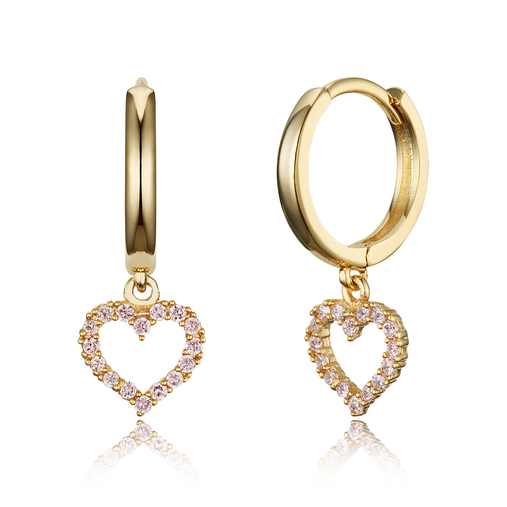 14k Gold Plated Brass Pink Heart Plain Huggy Baby Girls Hoop Earrings ...
