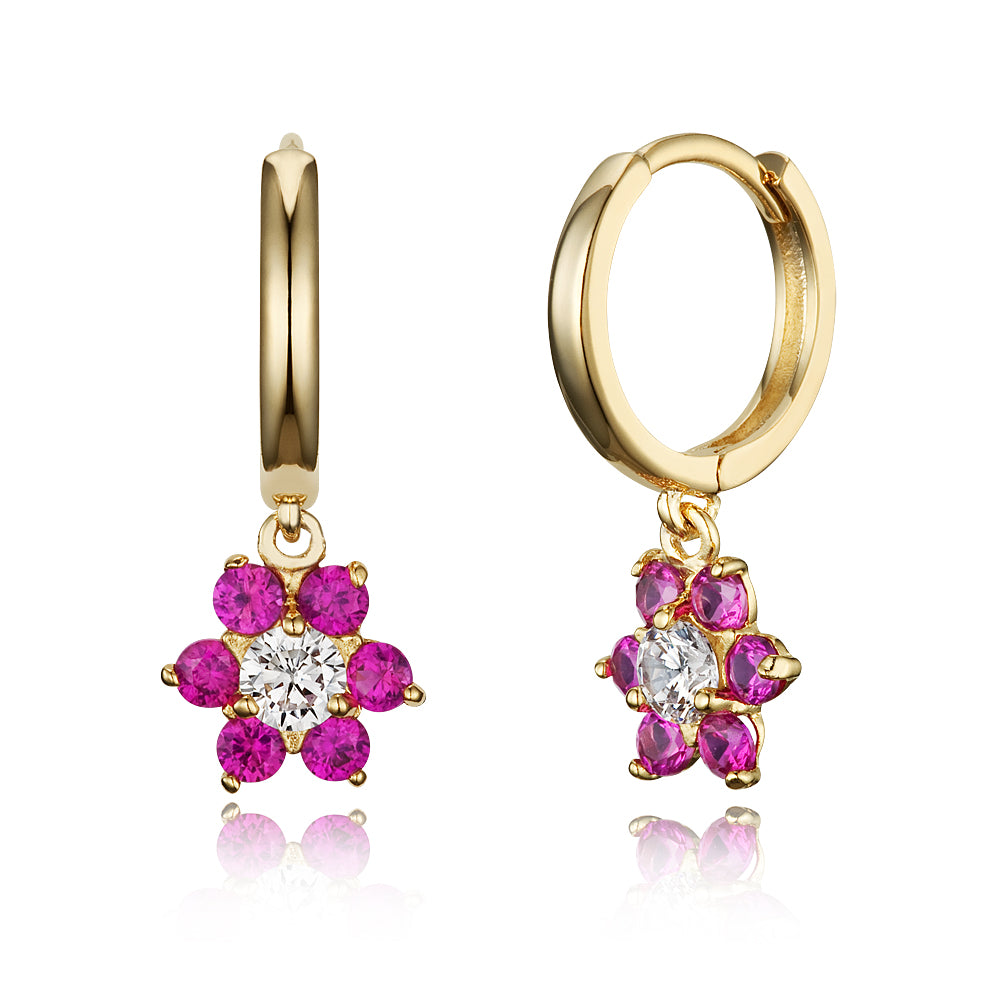 14k Gold Plated Brass Flower Plain Huggy Baby Girls Hoop Earrings ...