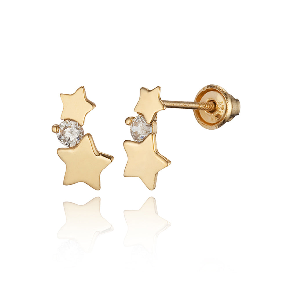 14k Yellow Gold Star Children CZ Screwback Baby Girls Earrings ...