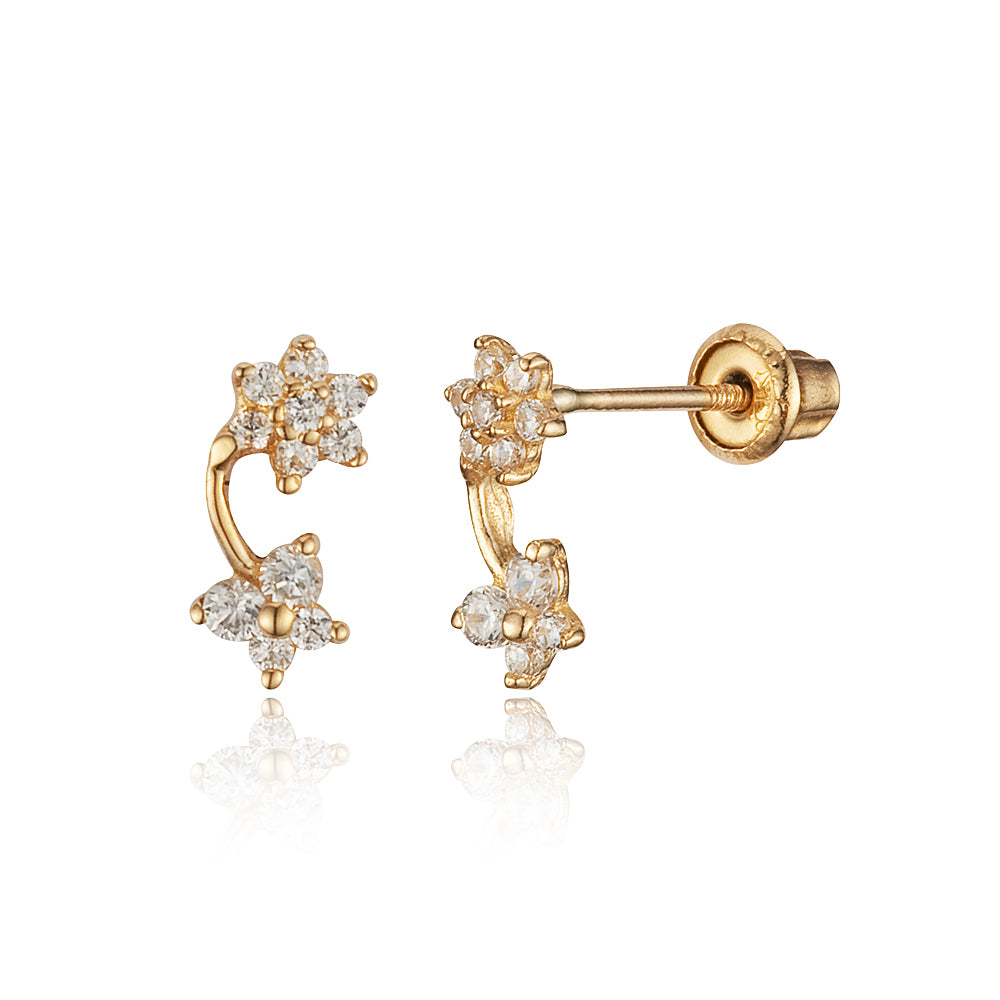 14k Yellow Gold Flower Butterfly CZ Children Screwback Baby Girls Stud ...