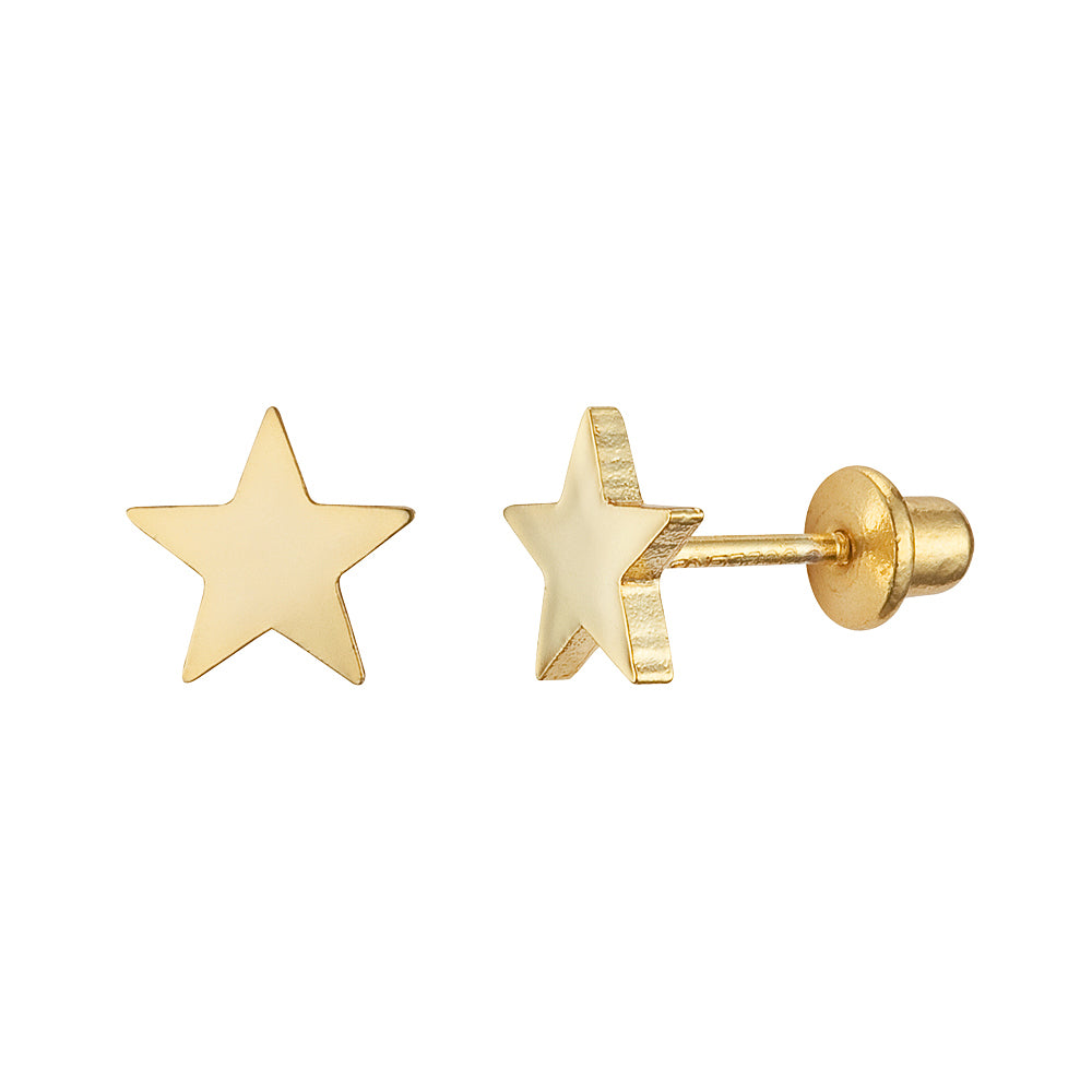 14k Yellow Gold Plain Star Children Screwback Baby Girls Stud Earrings ...